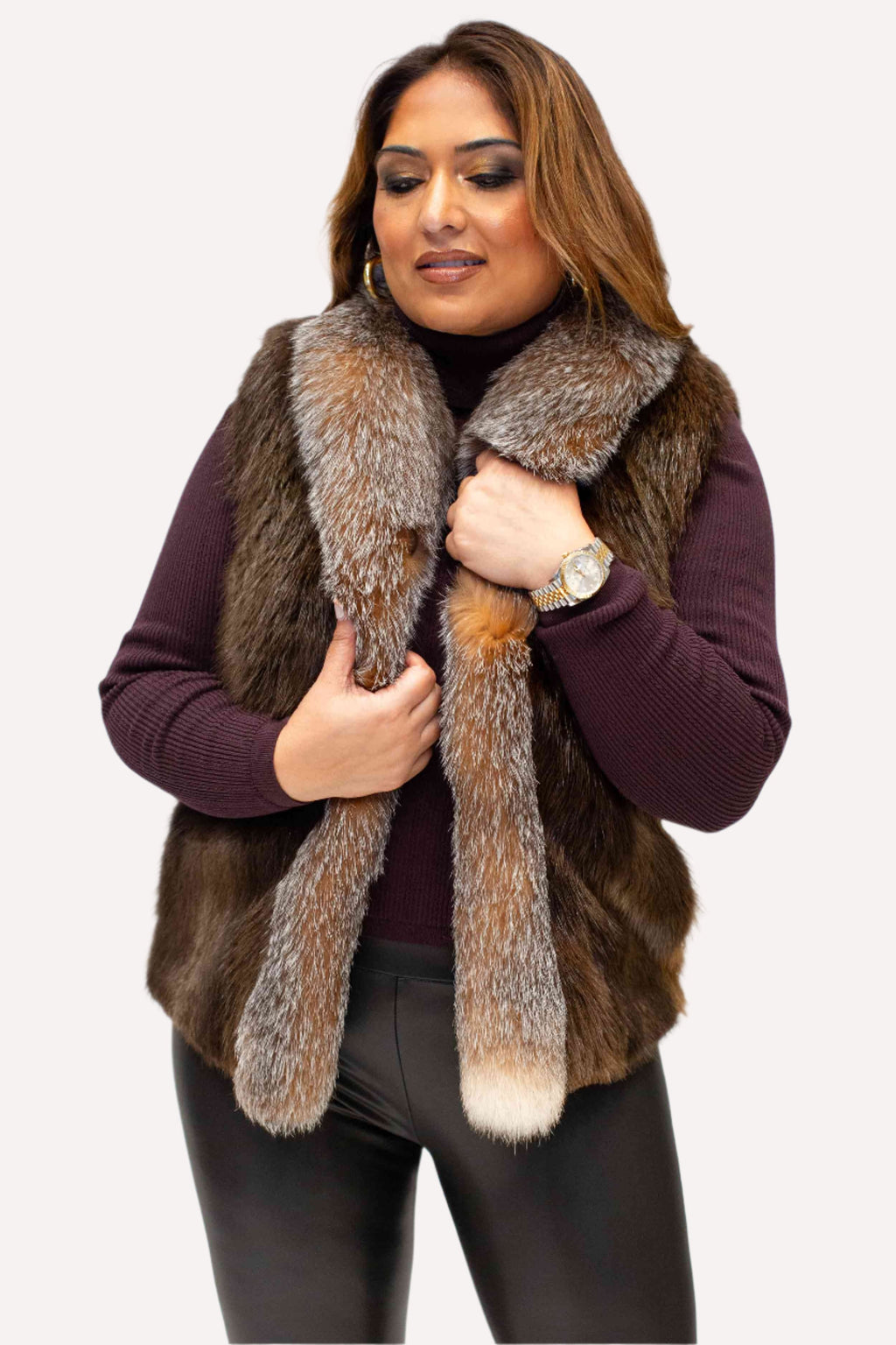 Beaver Fur Vest with Crystal Fox Fur Tux – Henig Furs