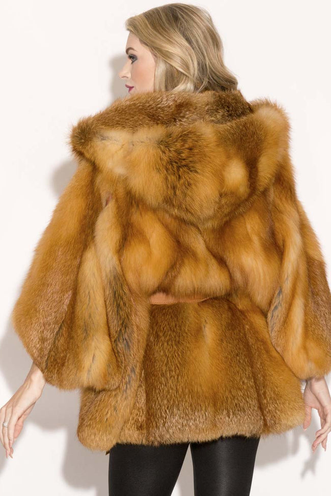 Natural Red Fox Fur Cape with Hood & Leather Belt – Henig Furs