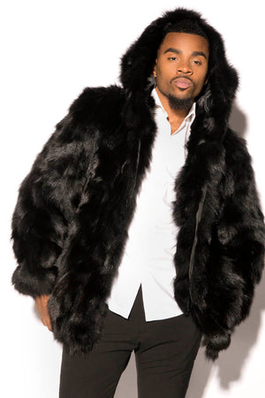 Men's Black Fox Fur Bomber Jacket – Henig Furs