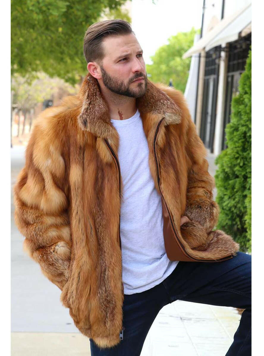Men's Full Skin Natural Red Fox Fur Bomber Jacket – Henig Furs